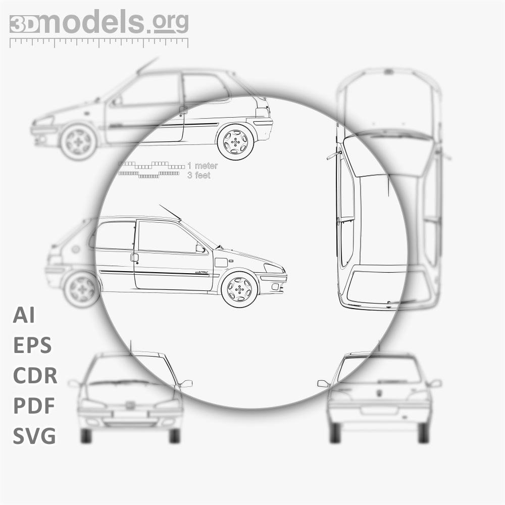 Peugeot 106 Electric 3-door 1996 Vector Blueprint - 3DModels.org