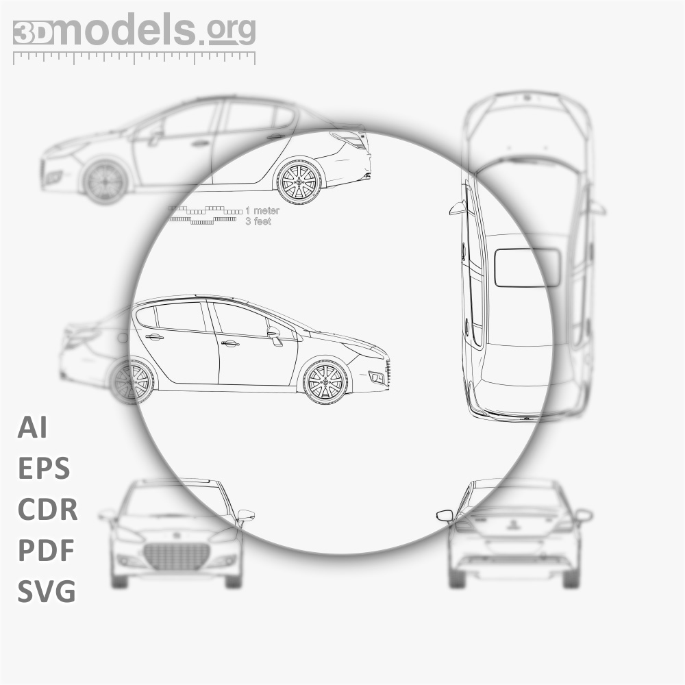 Peugeot 308 (CN) 2015 Vector Blueprint - 3DModels.org