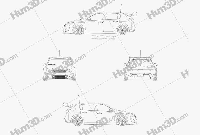 Peugeot 308 TCR 2018 Blueprint - 3DModels.org
