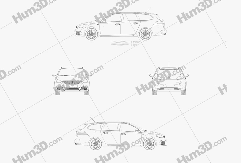 Peugeot 308 SW GT Line 2020 Blueprint - 3DModels.org
