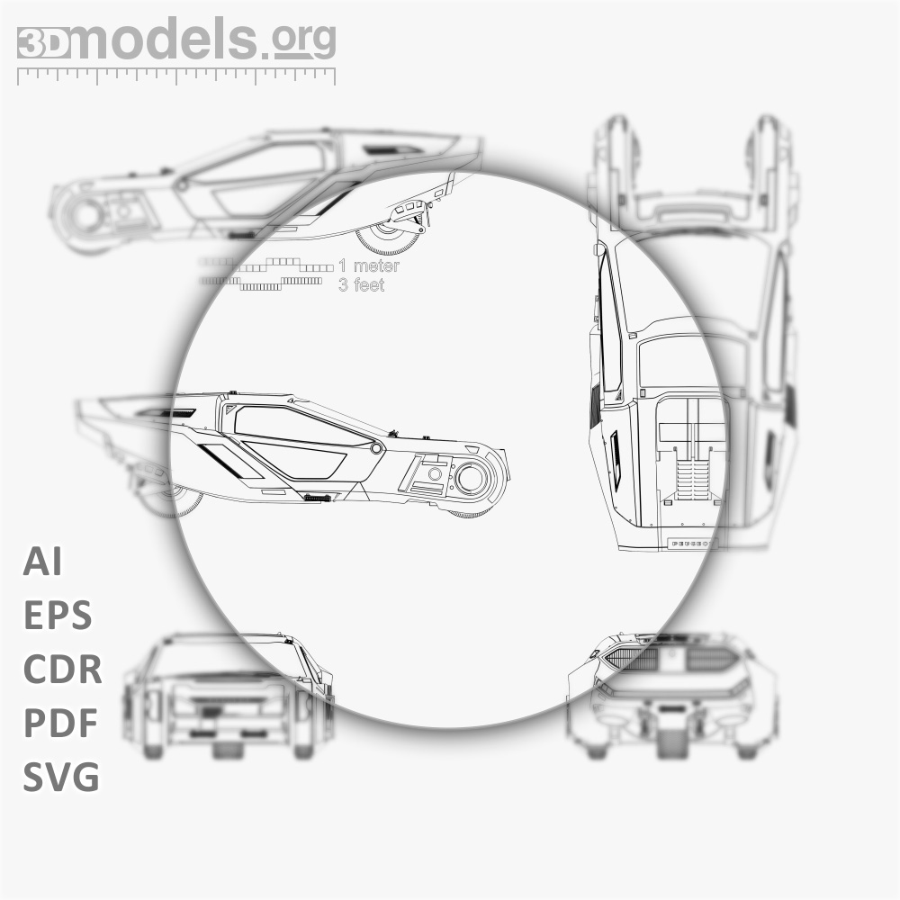 Peugeot Blade Runner 2049 Spinner 2018 Vector Blueprint - 3DModels.org