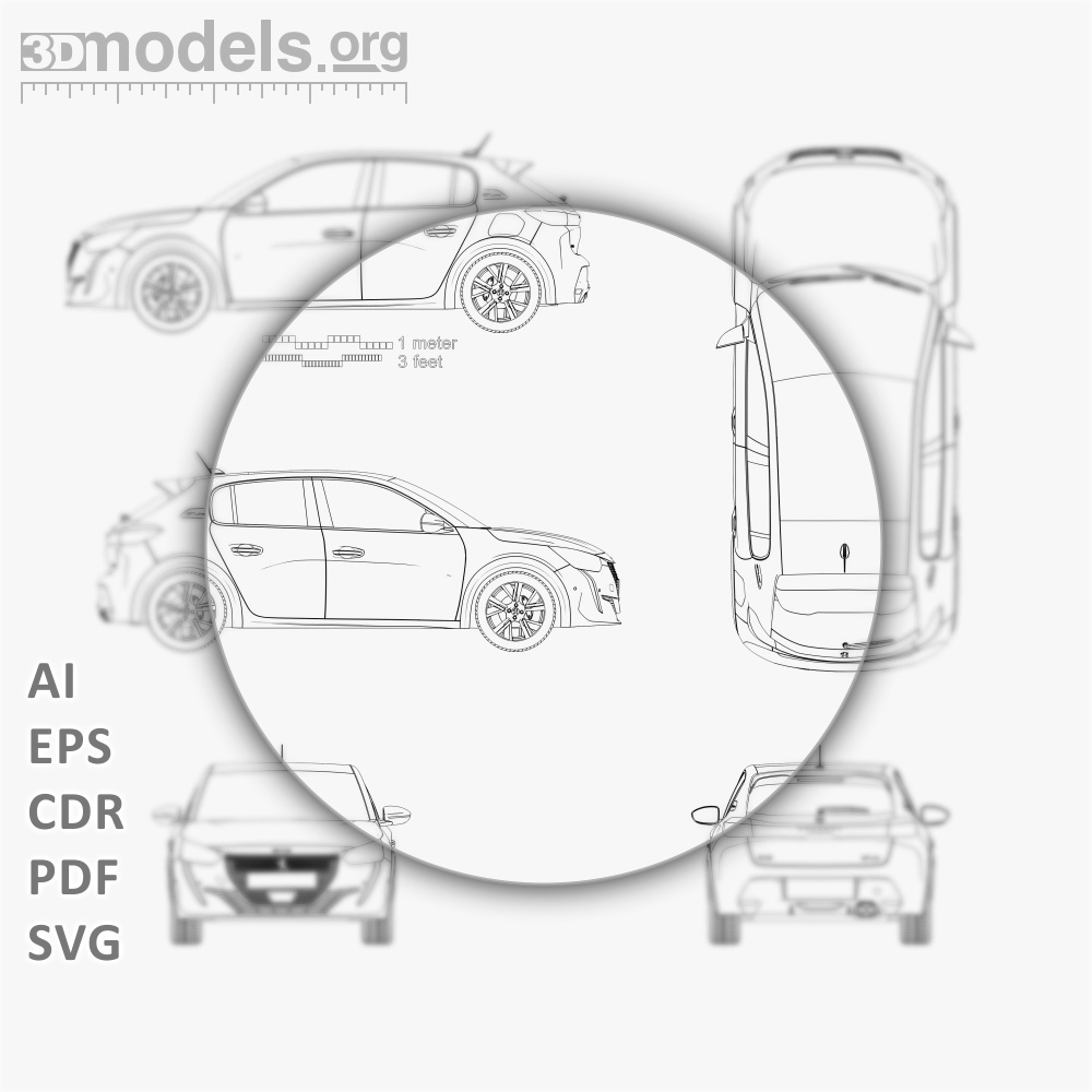 Peugeot 208 GT-Line 2021 Vector Blueprint - 3DModels.org