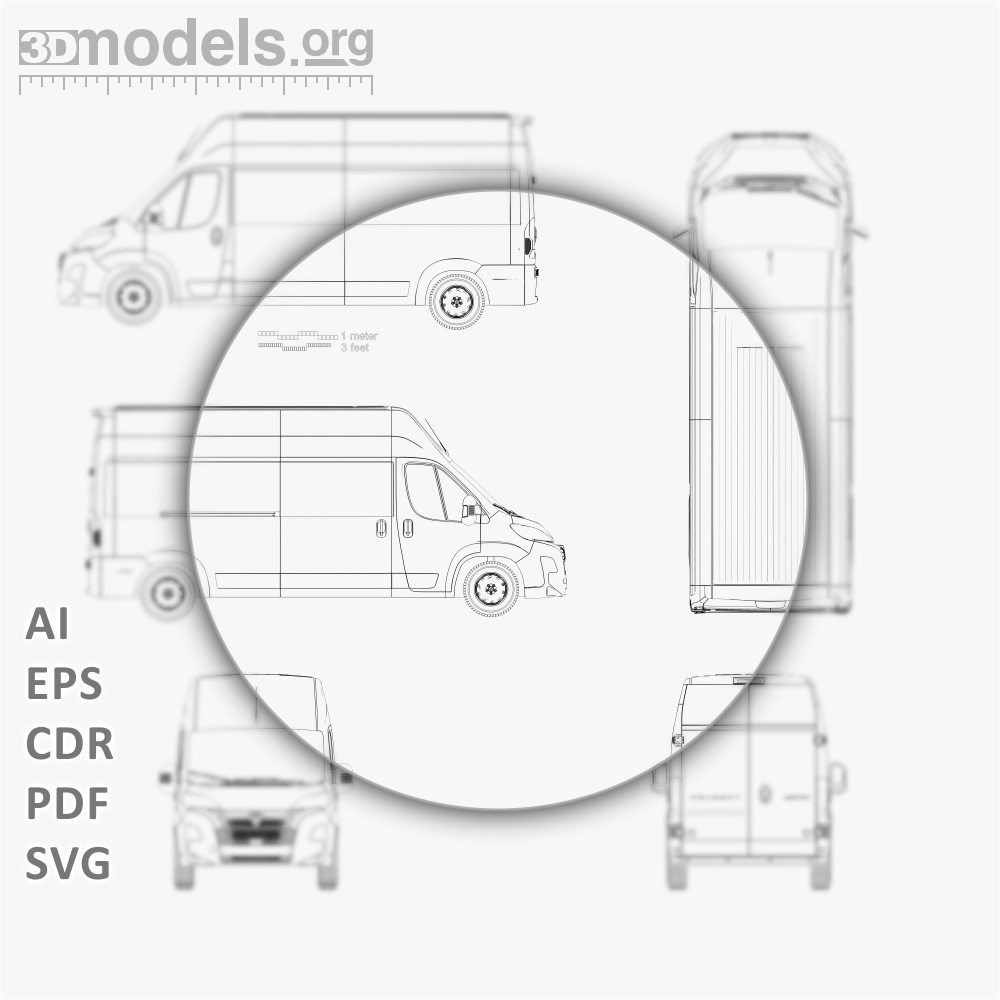 Peugeot e-Boxer Panel Van L3H3 2025 Vector Blueprint - 3DModels.org