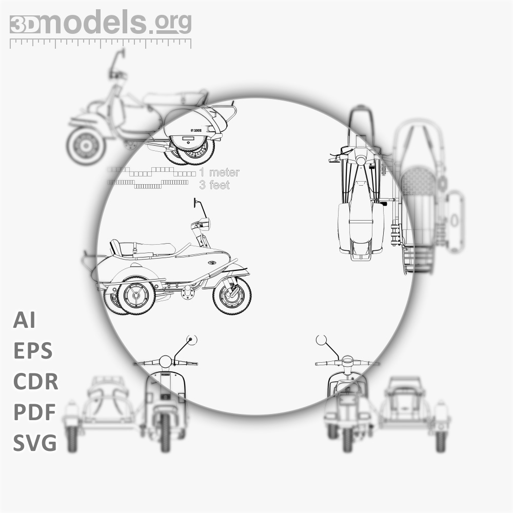 Piaggio Vespa PX 200 Sidecar 1998 Vector Blueprint - 3DModels.org