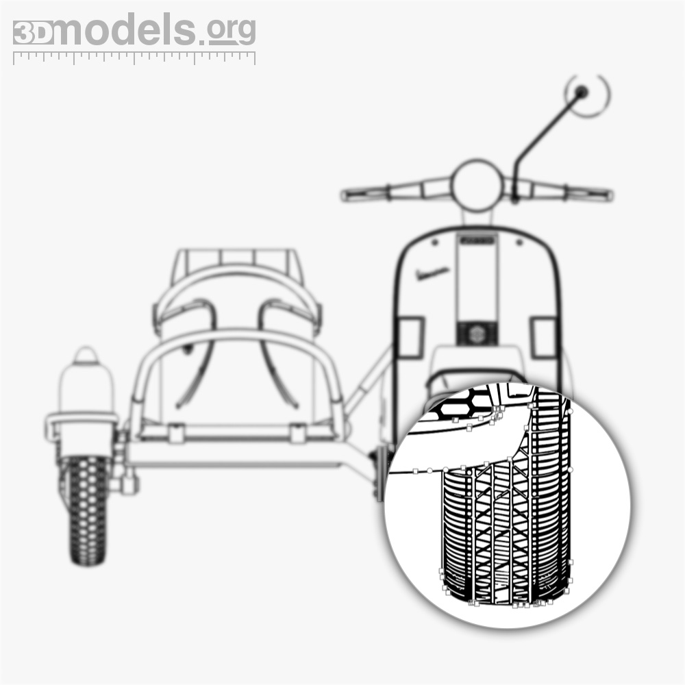 Piaggio Vespa PX 200 Sidecar 1998 Vector Blueprint - 3DModels.org