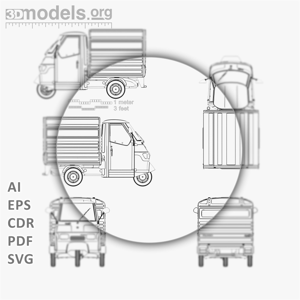 Piaggio Ape 50 2006 Vector Blueprint - 3DModels.org