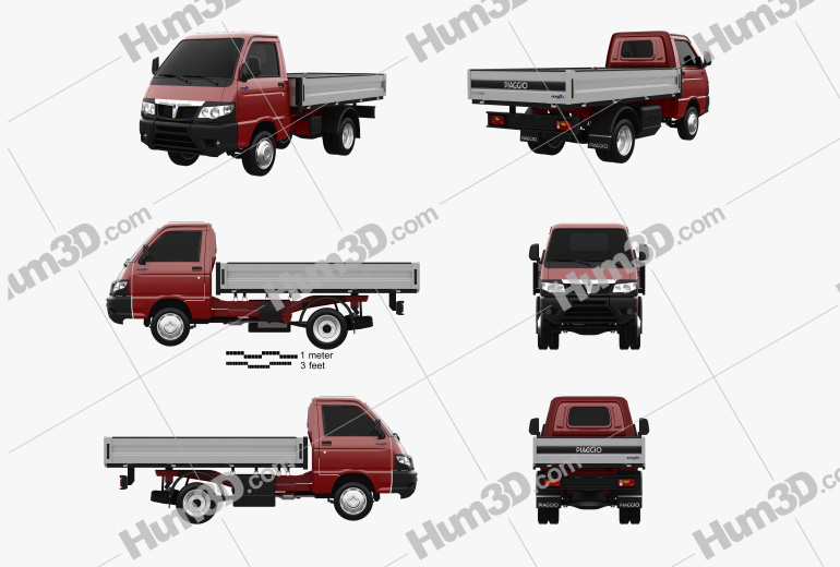 Piaggio Porter Maxxi Tipper 2016 Blueprint Template - 3DModels.org