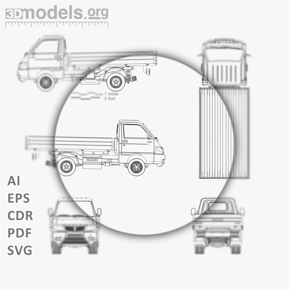 Piaggio Porter Maxxi Tipper 2016 Vector Blueprint - 3DModels.org