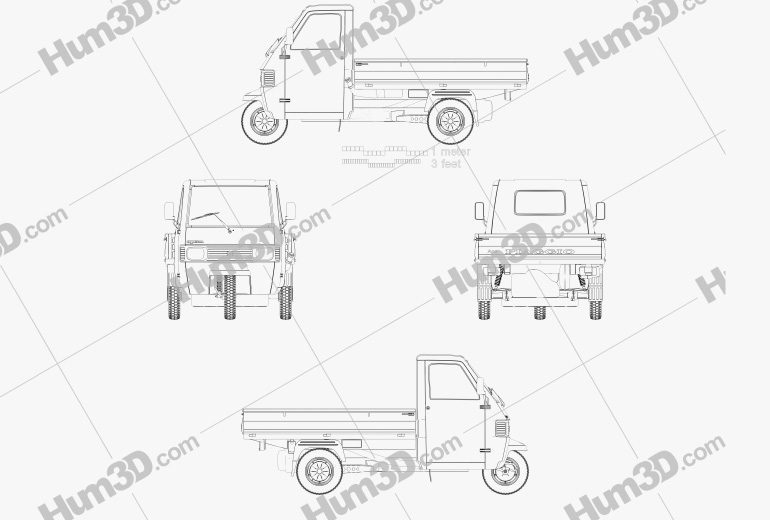 Piaggio Ape TM Pickup 1982 Blueprint - 3DModels.org