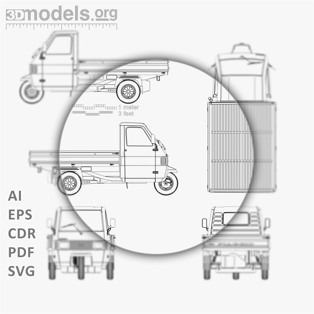 Piaggio Ape TM Pickup 1982 Vector Blueprint - 3DModels.org