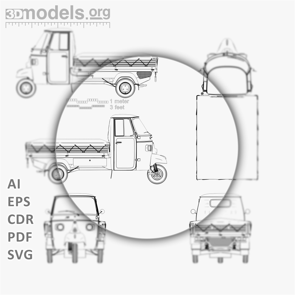 Piaggio Ape C 1956 Vector Blueprint - 3DModels.org