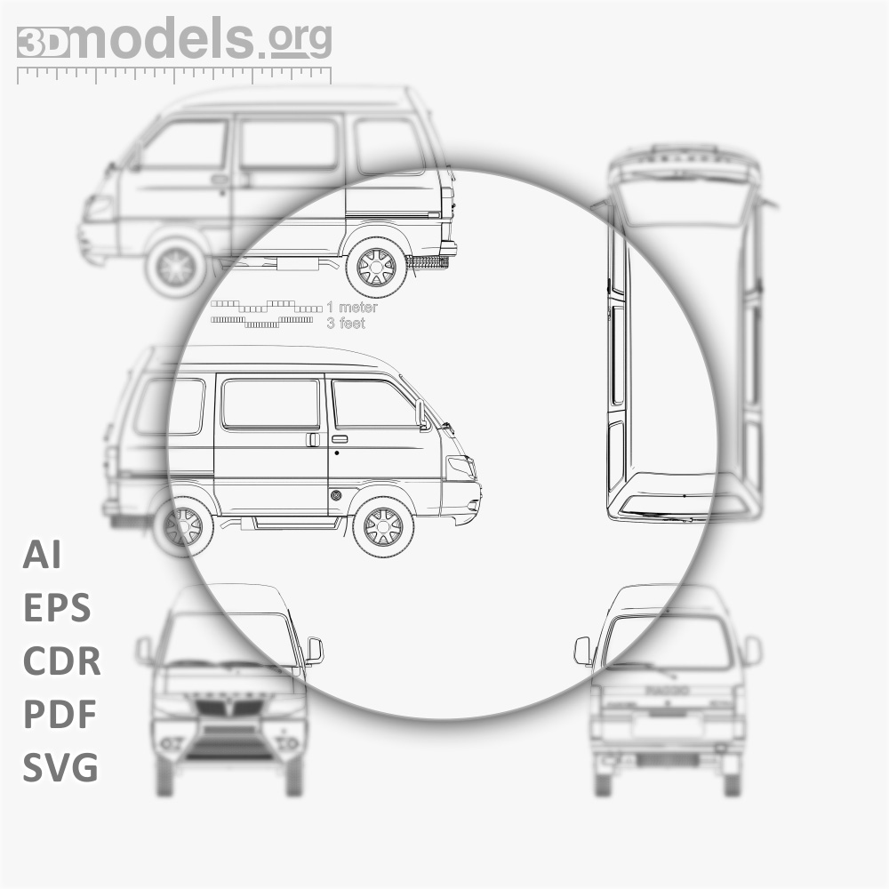 Piaggio Porter Glass Van 2015 Vector Blueprint - 3DModels.org