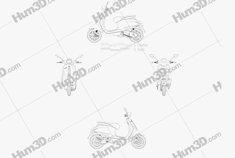 Piaggio Vespa Sprint 2016 Blueprint - 3DModels.org