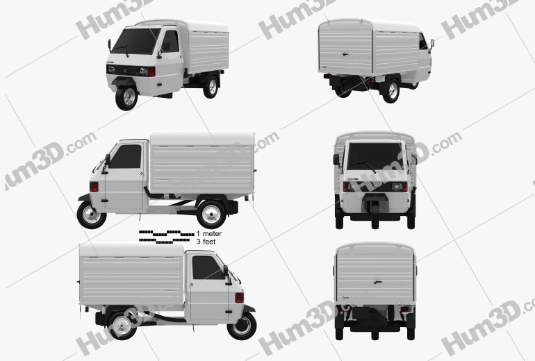 Piaggio Ape TM Panel Van 2019 Blueprint Template - 3DModels.org
