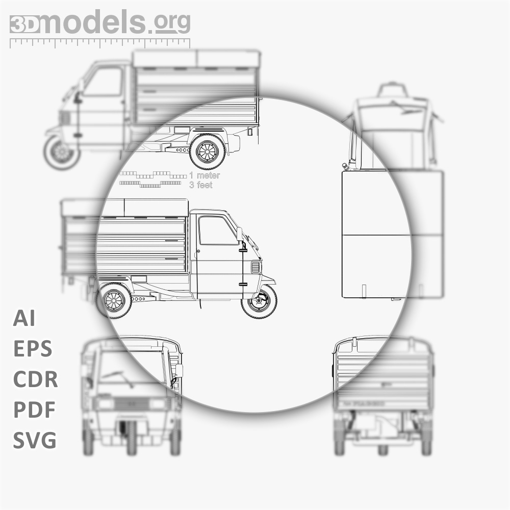 Piaggio Ape TM Panel Van 2019 Vector Blueprint - 3DModels.org