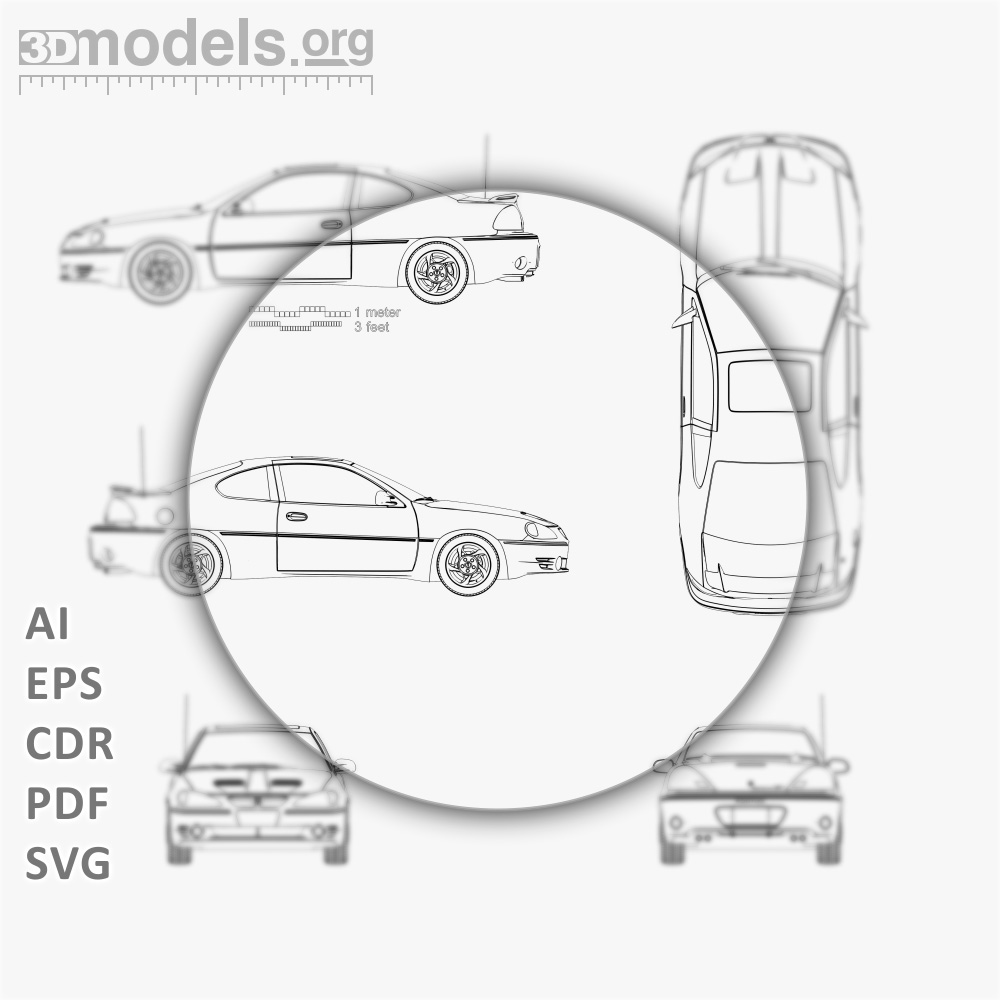 Pontiac Grand Am coupe 2005 Vector Blueprint - 3DModels.org