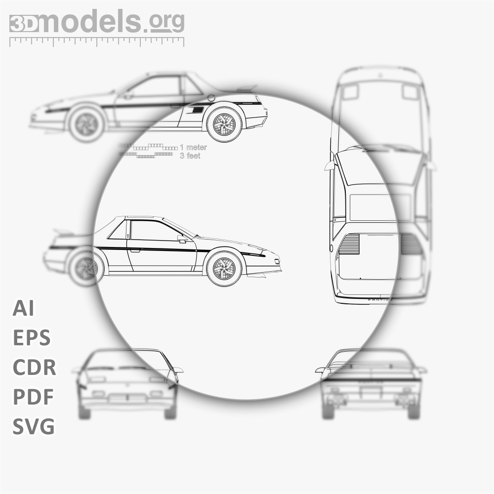 Pontiac Fiero GT 1985 Vector Blueprint - 3DModels.org