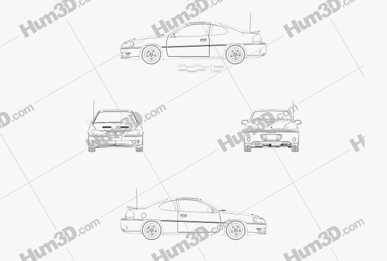 Pontiac Grand Am coupe SCT 1999 Blueprint - 3DModels.org