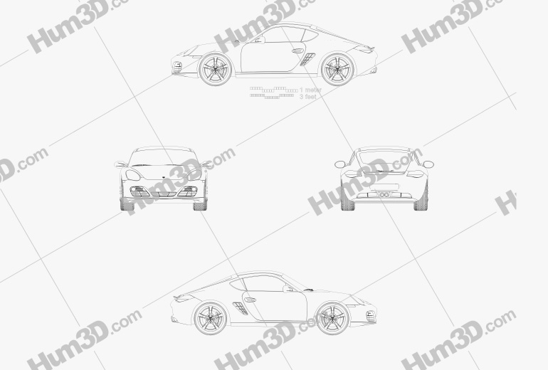 Porsche Cayman S 2014 Blueprint - 3DModels.org