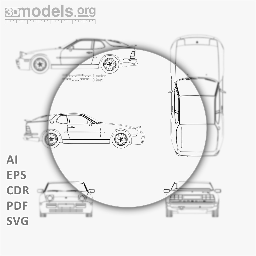 Porsche 944 coupe 1991 Vector Blueprint - 3DModels.org