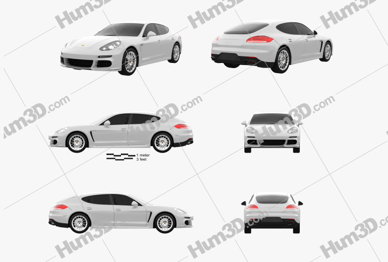 Porsche Panamera S E-Hybrid 2016 Blueprint Template - 3DModels.org