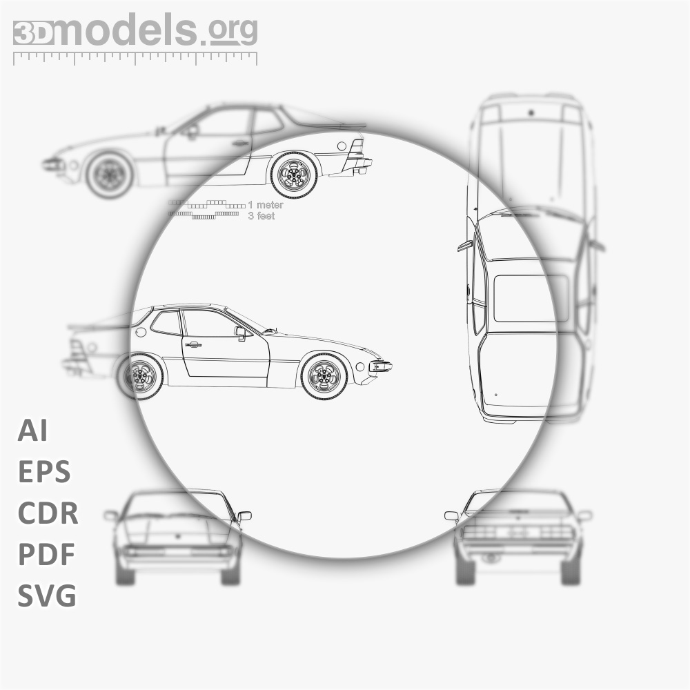 Porsche 924 1976 Vector Blueprint - 3DModels.org