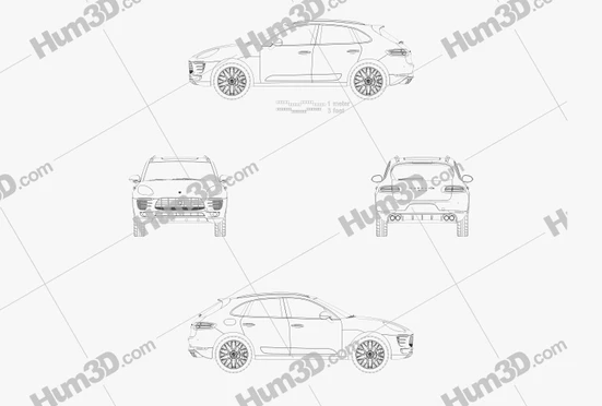 Porsche Macan blueprints Download in PNG - 3DModels.org