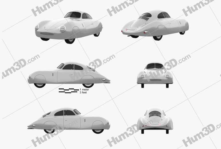 Porsche Type 64 1939 Blueprint Template - 3DModels.org