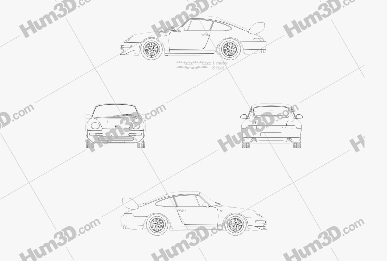 Porsche 911 Carrera RS Clubsport (993) 1995 Plan - 3DModels.org