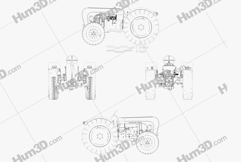 Porsche Diesel Tractor P 133 1956 Blueprint - 3DModels.org