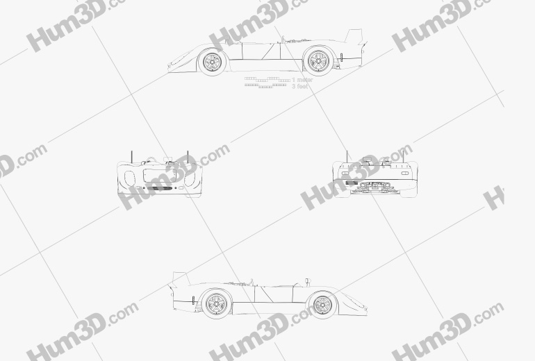 Porsche 908/02 Flunder Spyder 1969 Blueprint - 3DModels.org