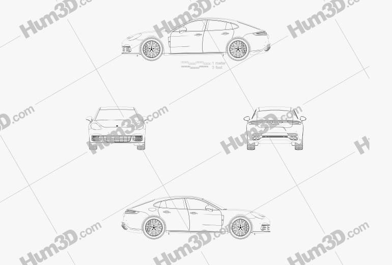 Porsche Panamera 4S 2020 Blueprint - 3DModels.org