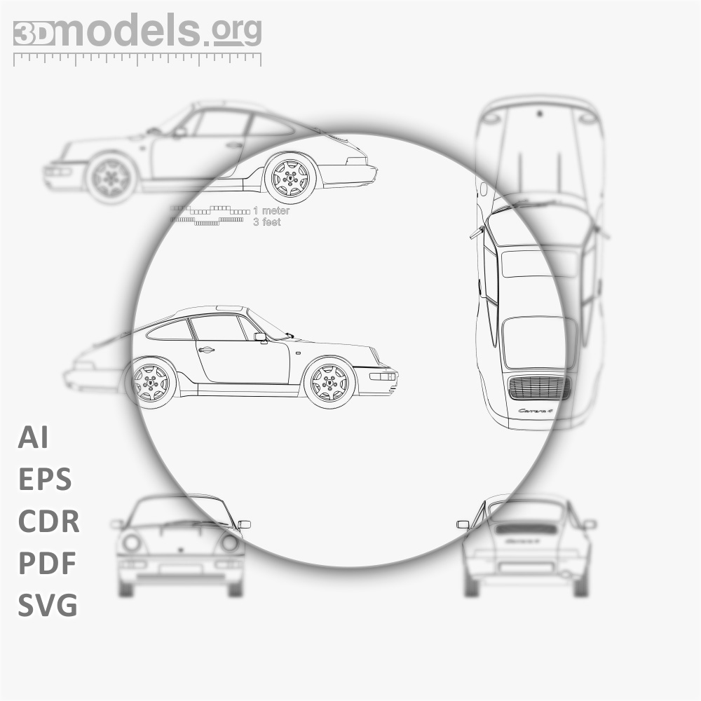 Porsche 911 Carrera 4 Coupé (964) 1992 Plan Vectoriel - 3DModels.org