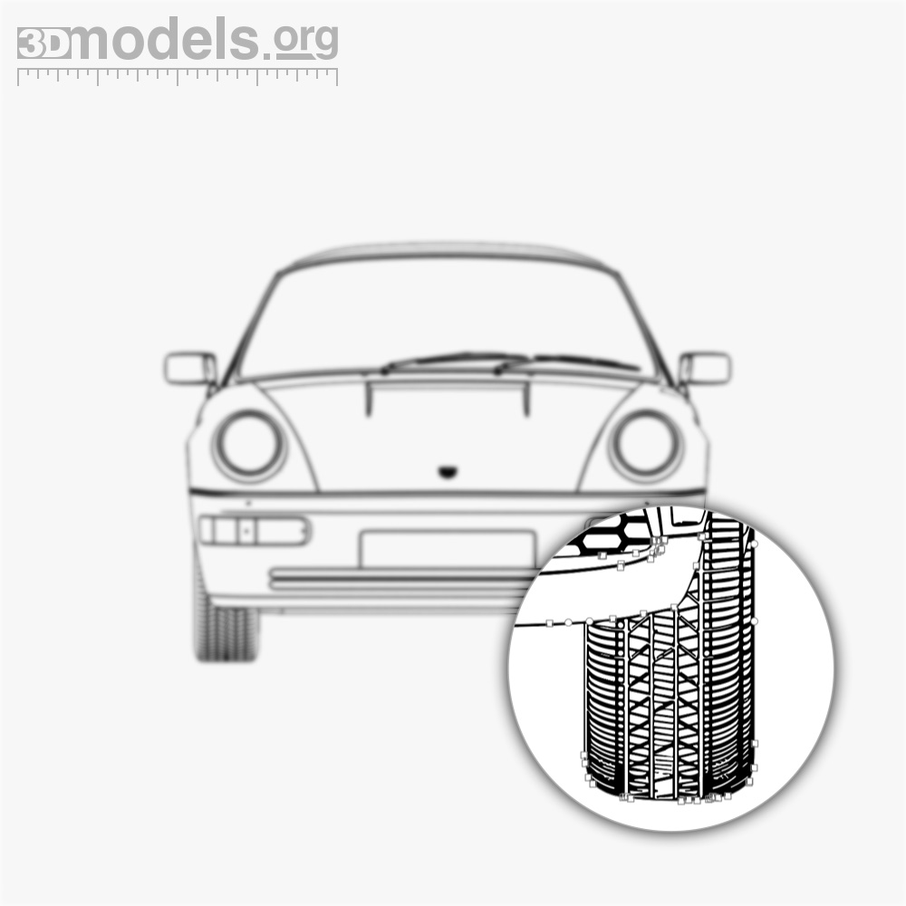 Porsche 911 Carrera 4 Coupe (964) 1992 Vector Blueprint - 3DModels.org
