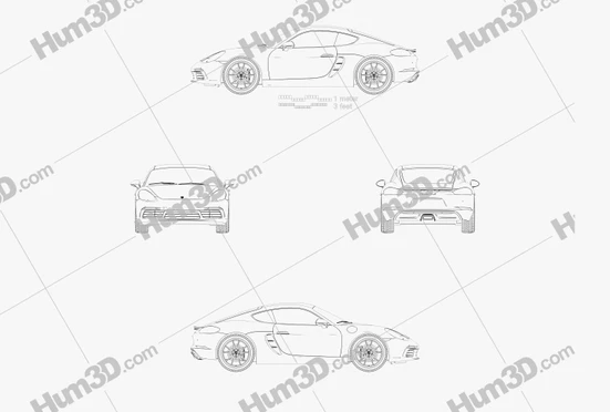 Porsche 718 blueprints Download in PNG - 3DModels.org