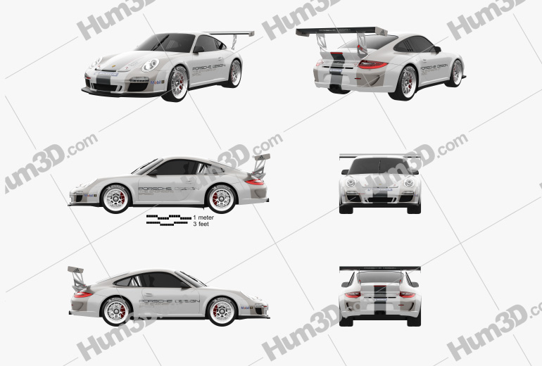 Porsche 911 Carrera GT3 Cup Car 2020 Blueprint Template - 3DModels.org
