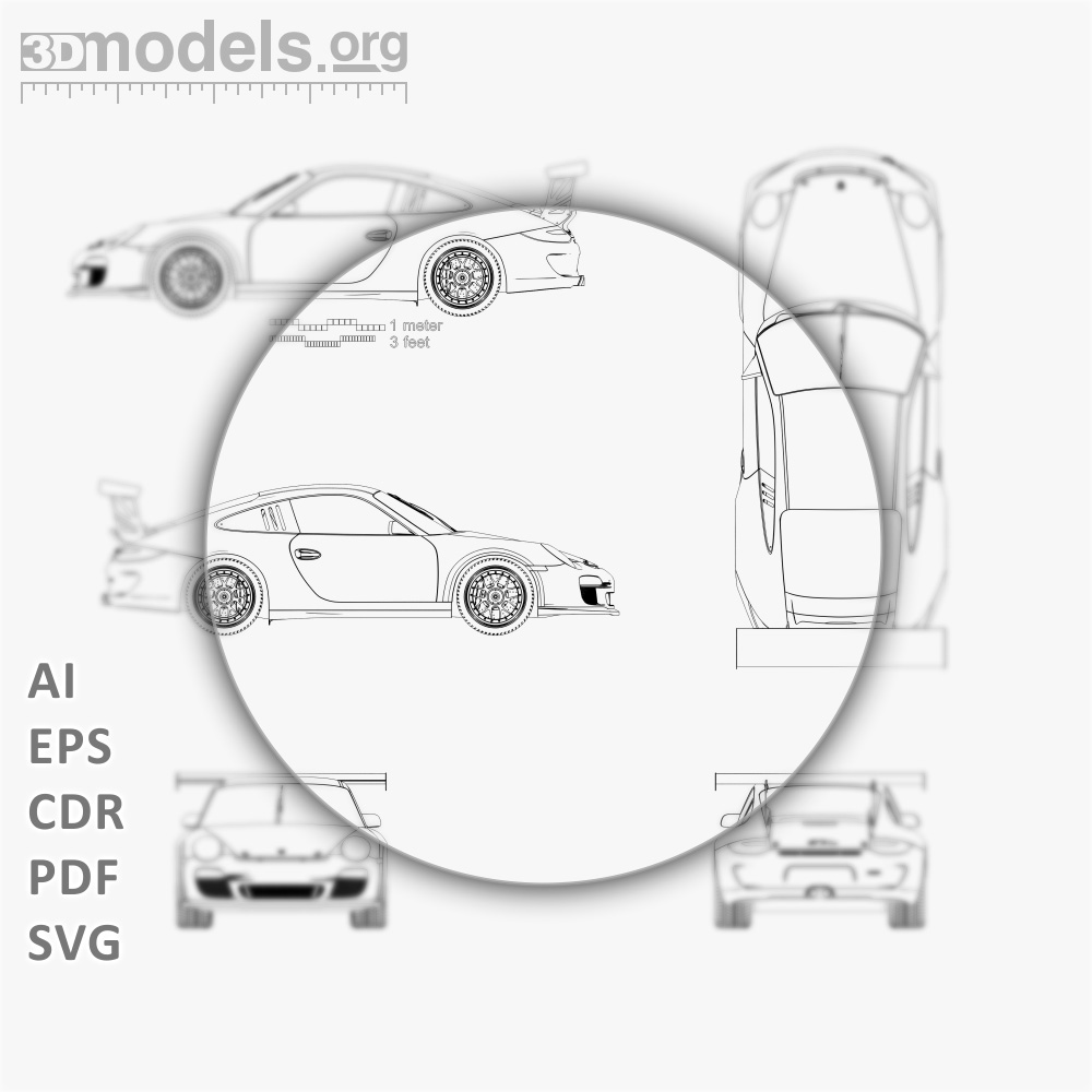Porsche 911 Carrera GT3 Cup Car 2020 Vector Blueprint - 3DModels.org