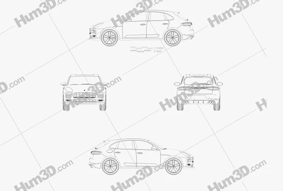 Porsche Macan blueprints Download in PNG - 3DModels.org