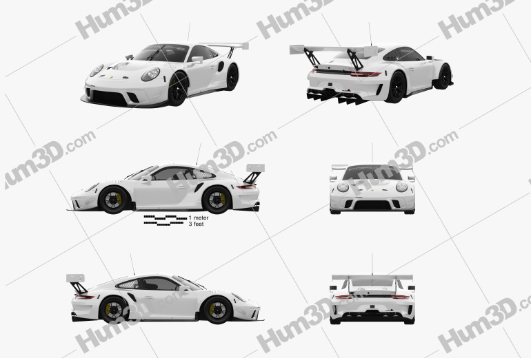 Porsche 911 GT3 R 2022 Blueprint Template - 3DModels.org