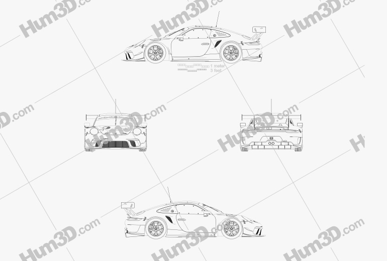 Porsche 911 GT3 R 2022 Blueprint - 3DModels.org
