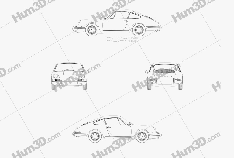 Porsche 912 coupe 1966 Blueprint - 3DModels.org