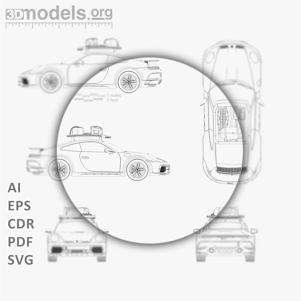 Porsche 911 coupe Dakar 2025 Vector Blueprint - 3DModels.org