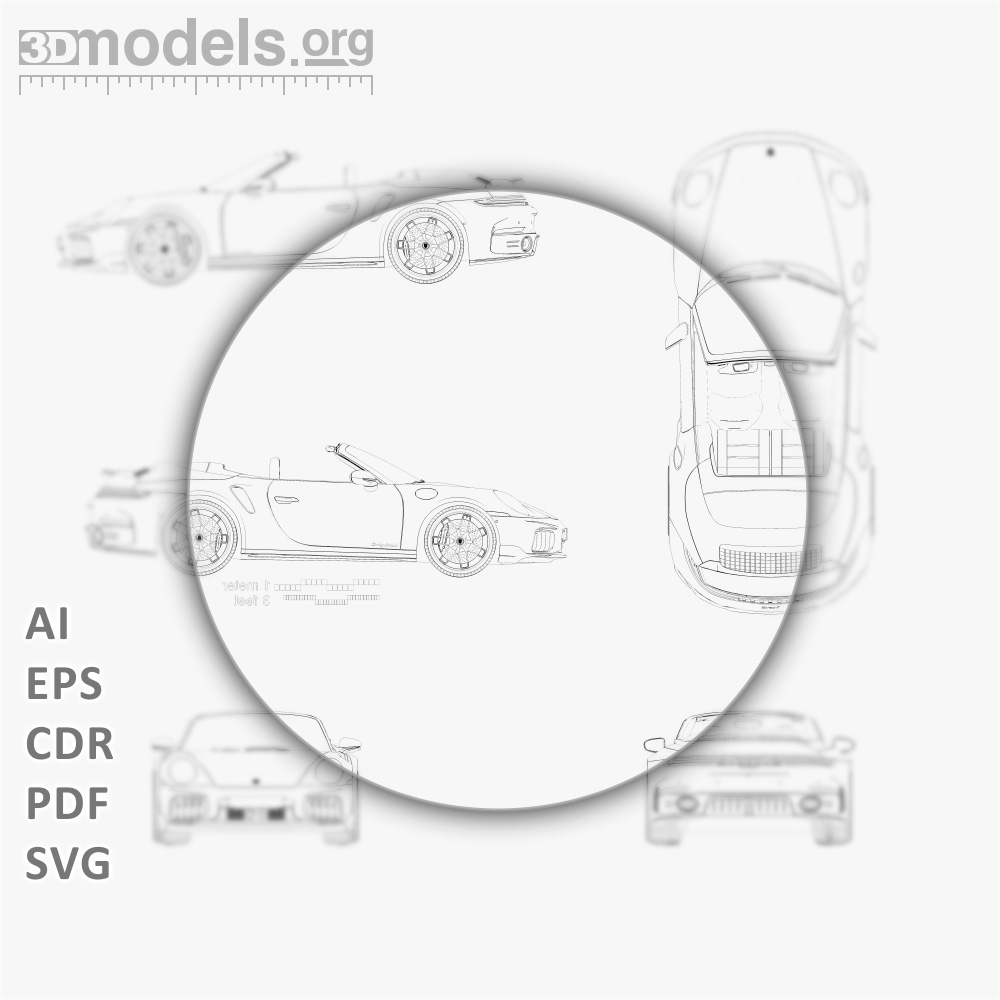 Porsche 911 cabriolet Turbo S 2025 Vector Blueprint - 3DModels.org