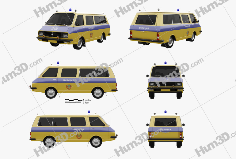 RAF 2203 Latvija Militia 1975 Blueprint Template - 3DModels.org