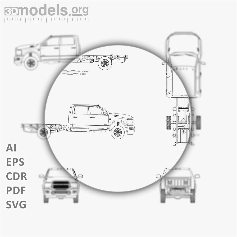 Ram 3500 Crew Cab Chassis SLT SRW 2022 Vector Blueprint - 3DModels.org