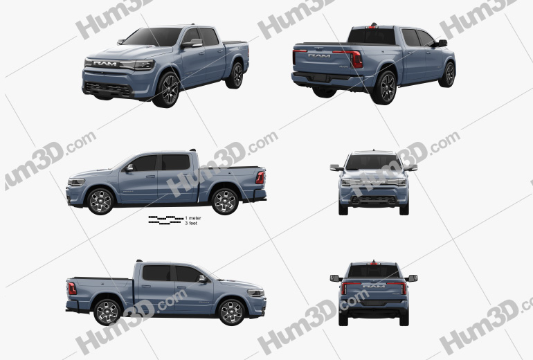 Ram 1500 Crew Cab REV Limited 2024 Blueprint Template - 3DModels.org