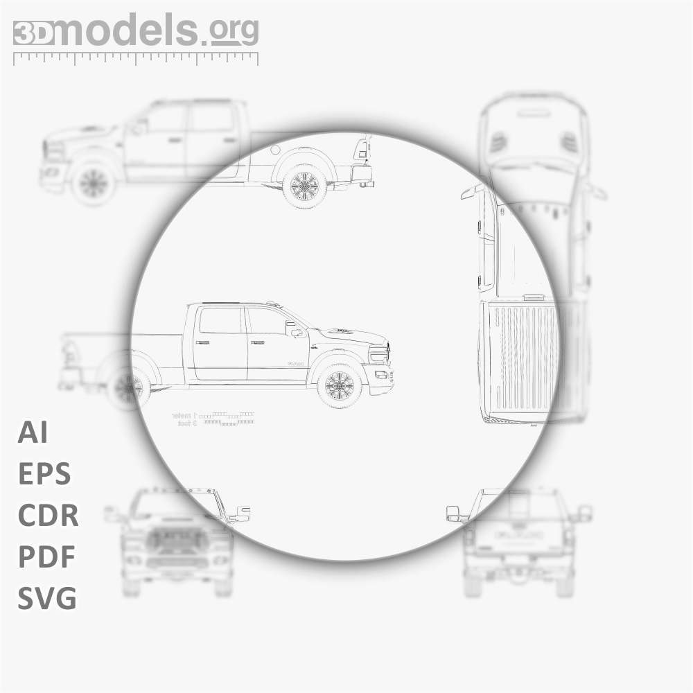 Ram 2500 Crew Cab Rebel 2025 Vector Blueprint - 3DModels.org