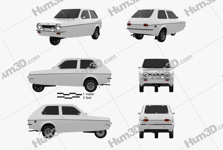 Reliant Robin 1973 Blueprint Template - 3DModels.org