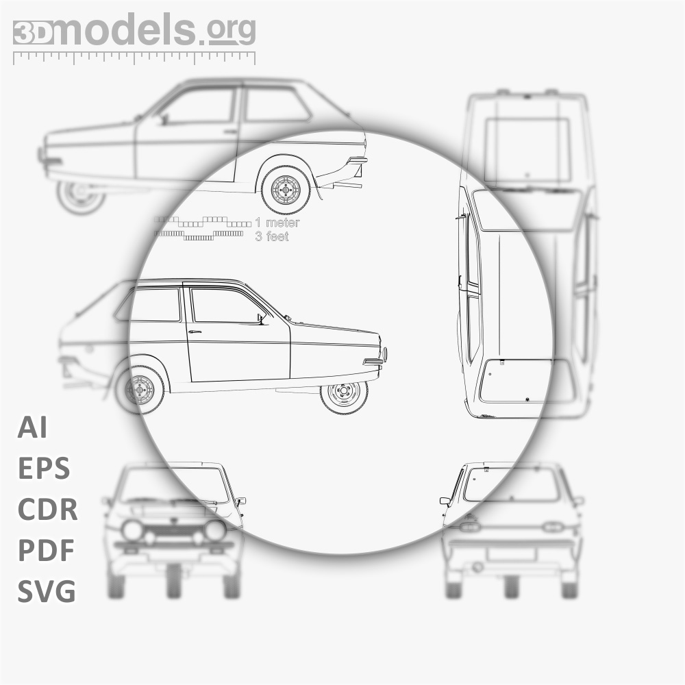 Reliant Robin 1973 Vector Blueprint - 3DModels.org