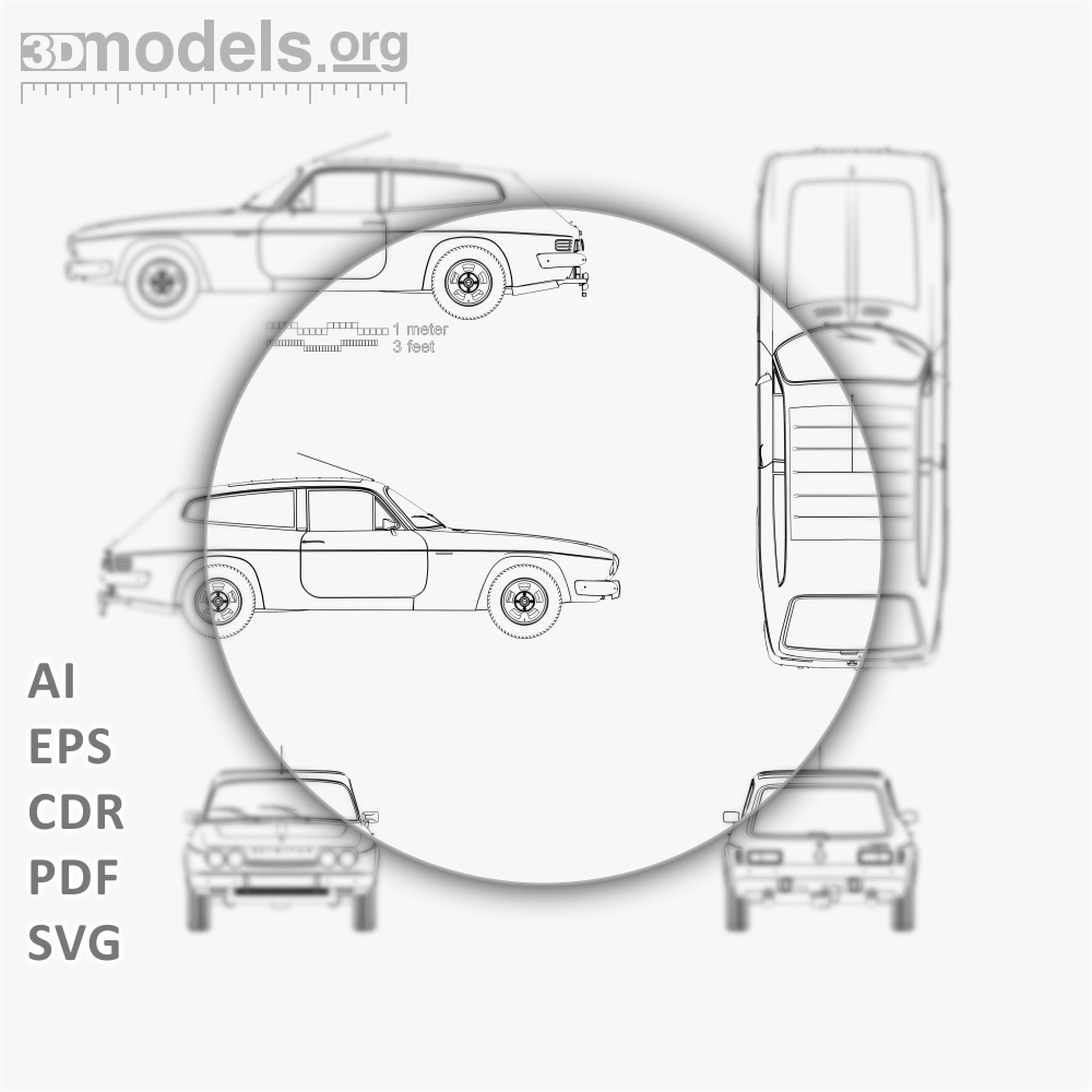 Reliant Scimitar GTE 1970 Vector Blueprint - 3DModels.org